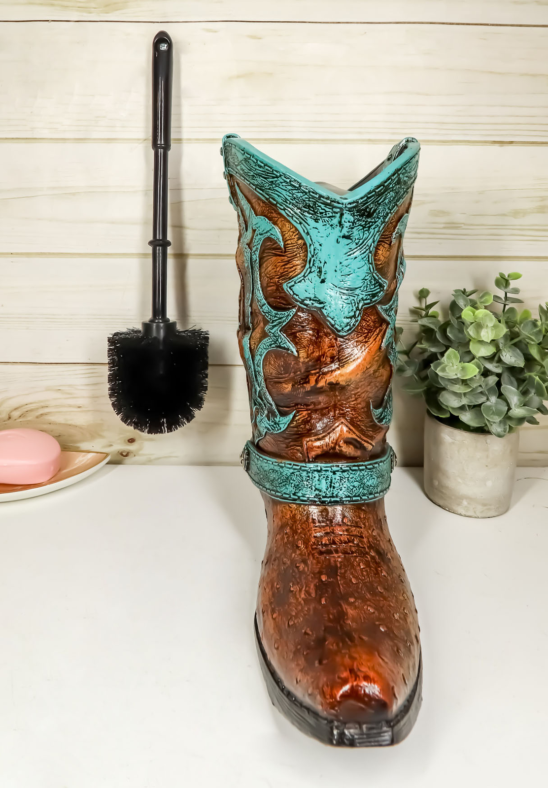 Ebros Western Turquoise Cowboy Boot with Spur Toilet Bowl Brush and ...