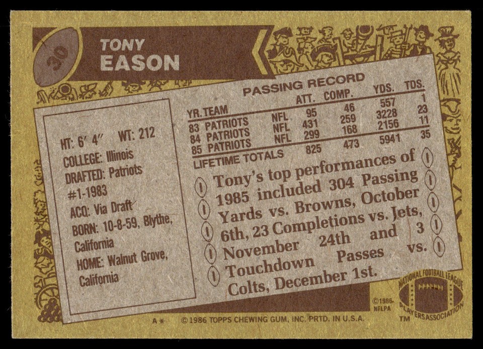 1986 Topps - #30 Tony Eason EX | eBay