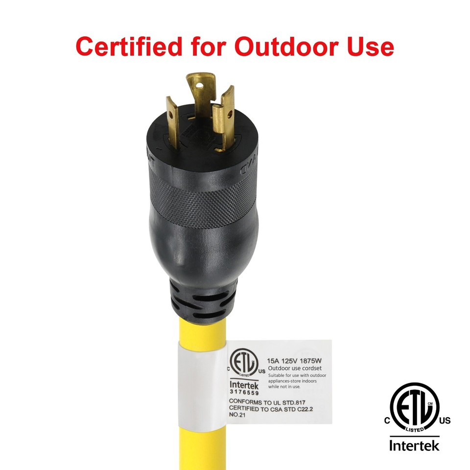 CP 2 ft 3 Outlet Extension Cord Adapter with W Splitter, 20 Amp ...