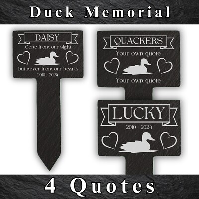Personalised DUCK Memorial Plaque Engraved Garden Stone Grave Marker ...