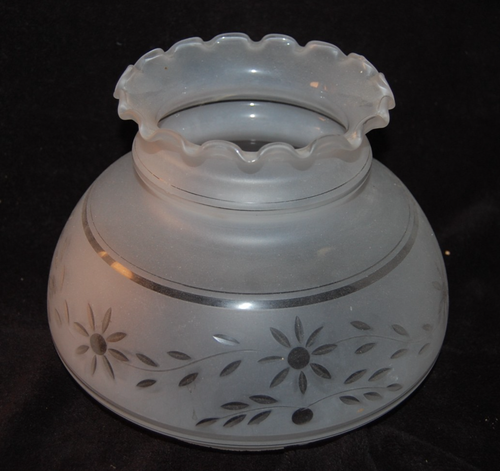 Vintage 7" Fitter Etched Flower Hurricane Oil, Electric Satin Glass ...