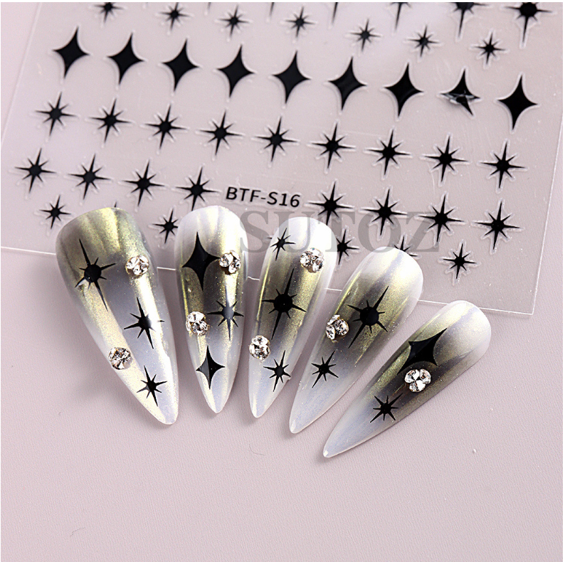 3D Black Gold Silver Star French Tips Nail Stickers Decoration DIY ...