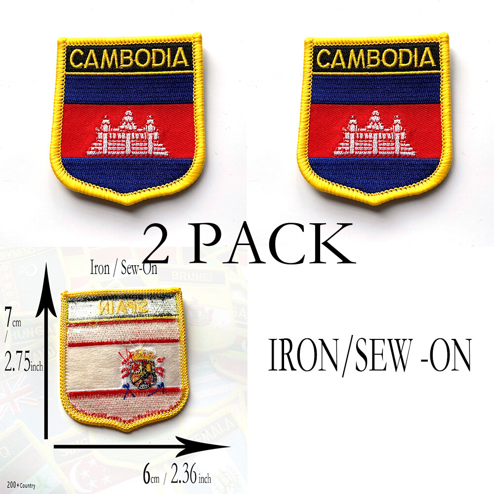 x2 Pack FLAG PATCH PATCHES cambodia IRON ON COUNTRY EMBROIDERED WORLD FLAG | eBay