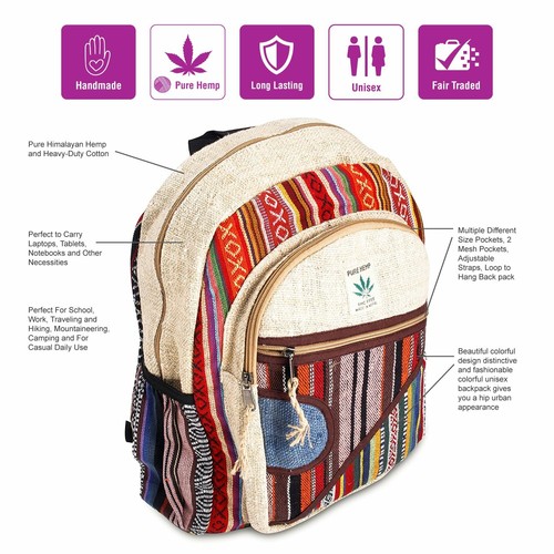 Himalayan Group Multi Pocket Pure Hemp Laptop Backpack NWT USA SELLER ...