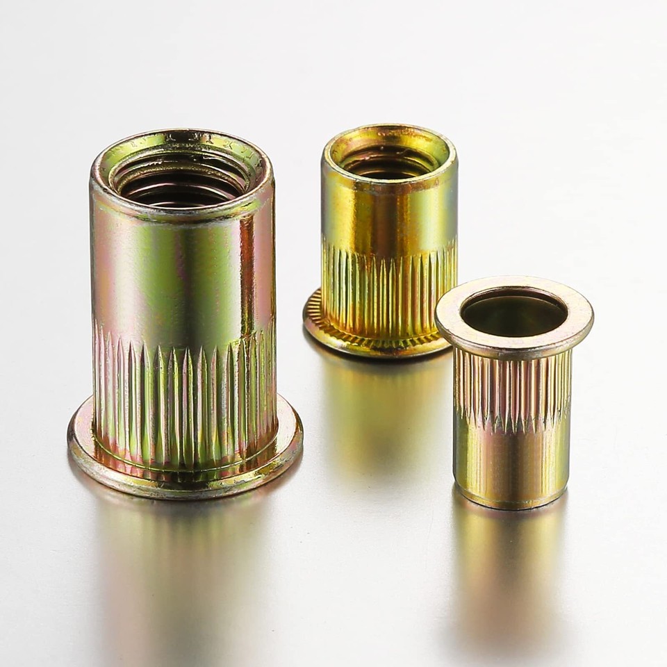 Rivet Nut 3/8-16UNC 100Pcs Yellow Zinc Plated Finish Flat Head Rivnut ...