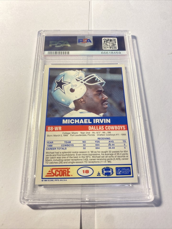 1989 Score Michael Irvin Rookie RC #18 PSA 7 HOF Newly Graded Sharp ...
