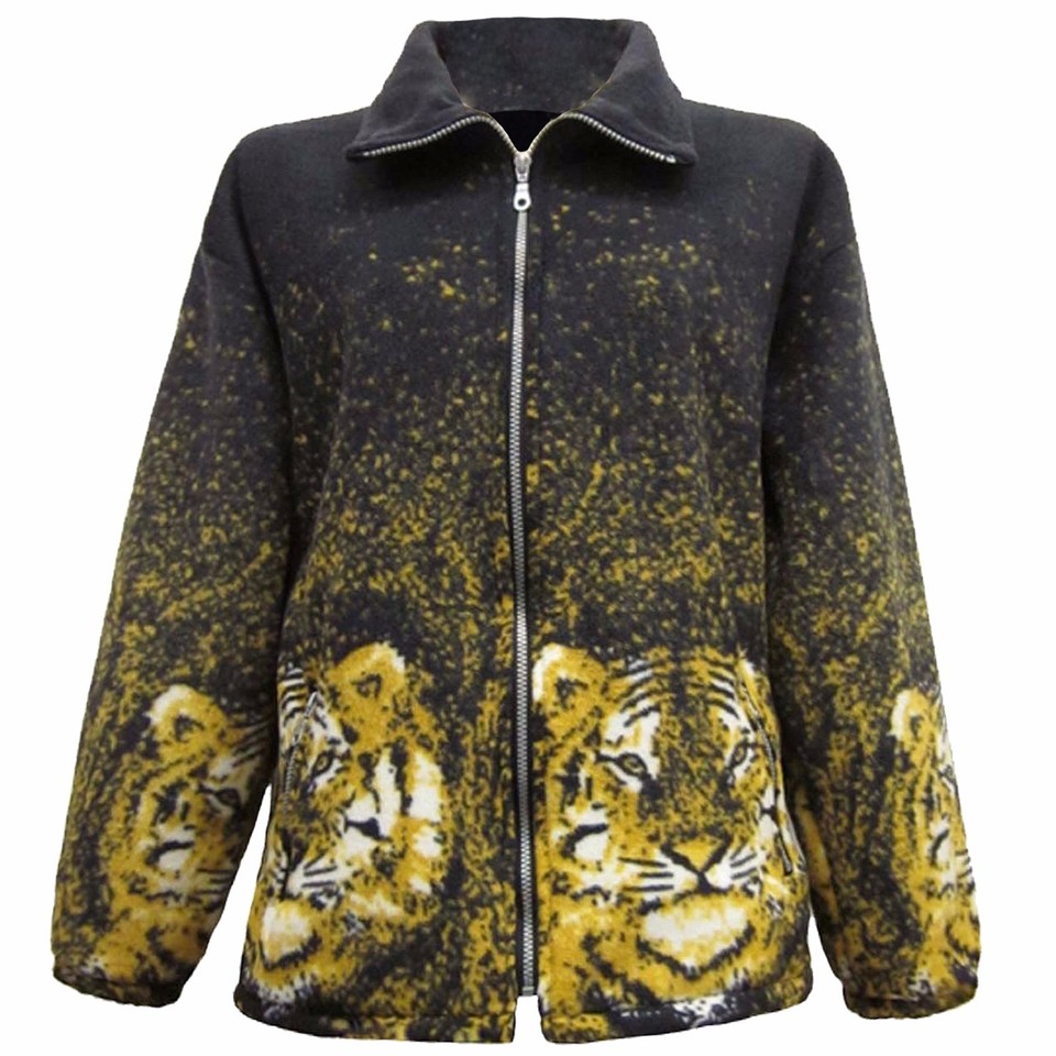 New Womens Double Fleece Animal Print Jacket With Pockets Soft & Warm ...