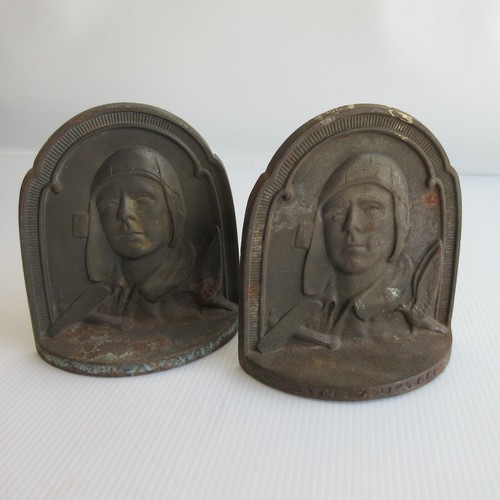 Pair Of Vintage 1929 Charles Lindbergh Aviator Pilot Art Deco Cast Iron ...