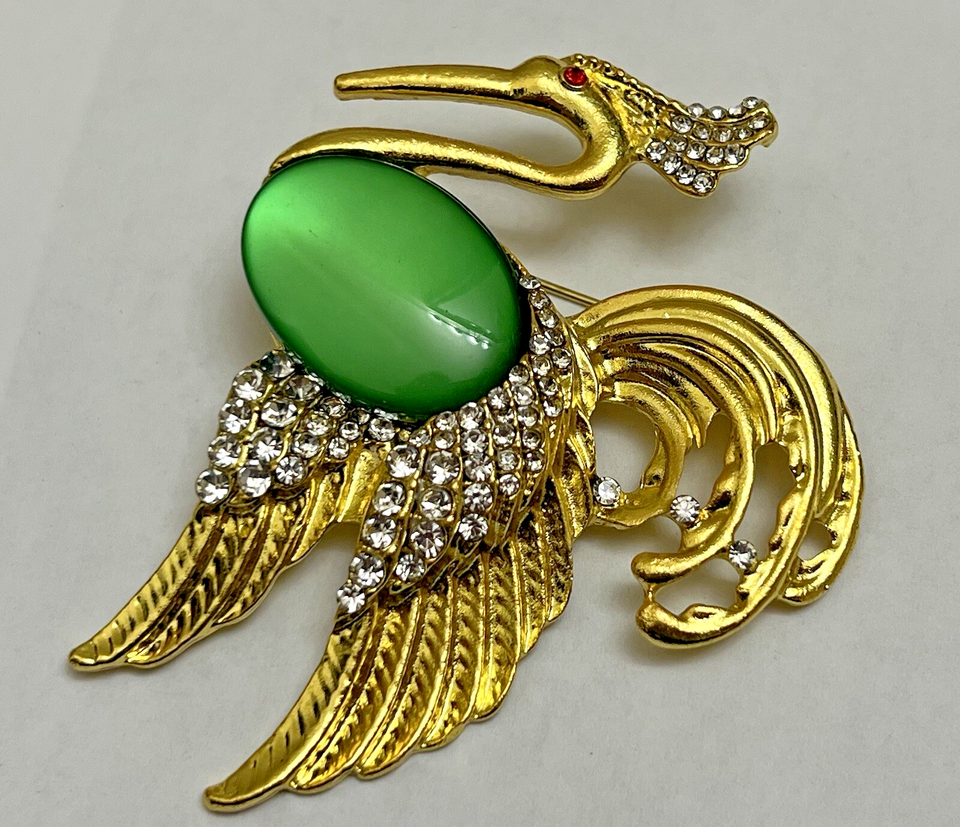 Crystal Rhinestone Bird Brooch Parrot Peacock Pin Swan Vintage Green ...