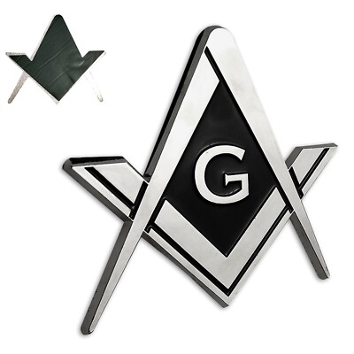 Masonic Square & Compasses Car Emblem Silver Tone Freemason Symbol ...