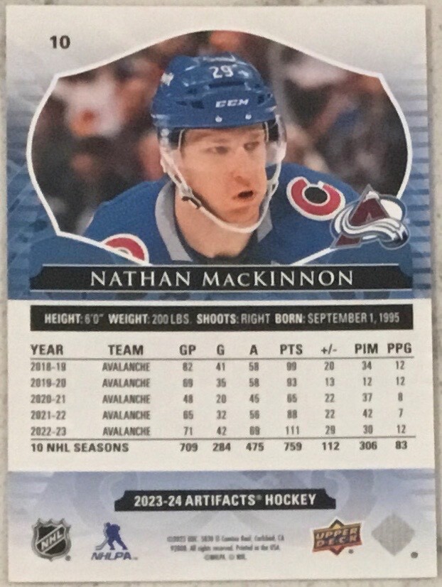 2023-24 Artifacts RUBY PARALLEL #10 NATHAN MACKINNON #d /499 NICE! | eBay