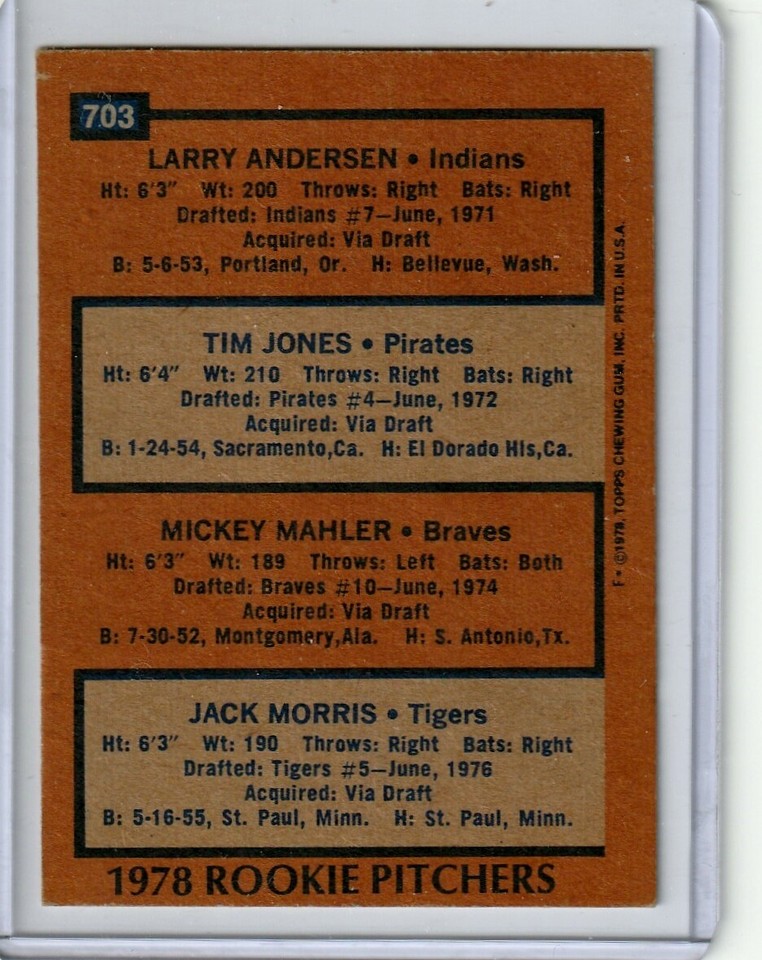 JACK MORRIS 1978 Topps #703 ROOKIE CARD | eBay