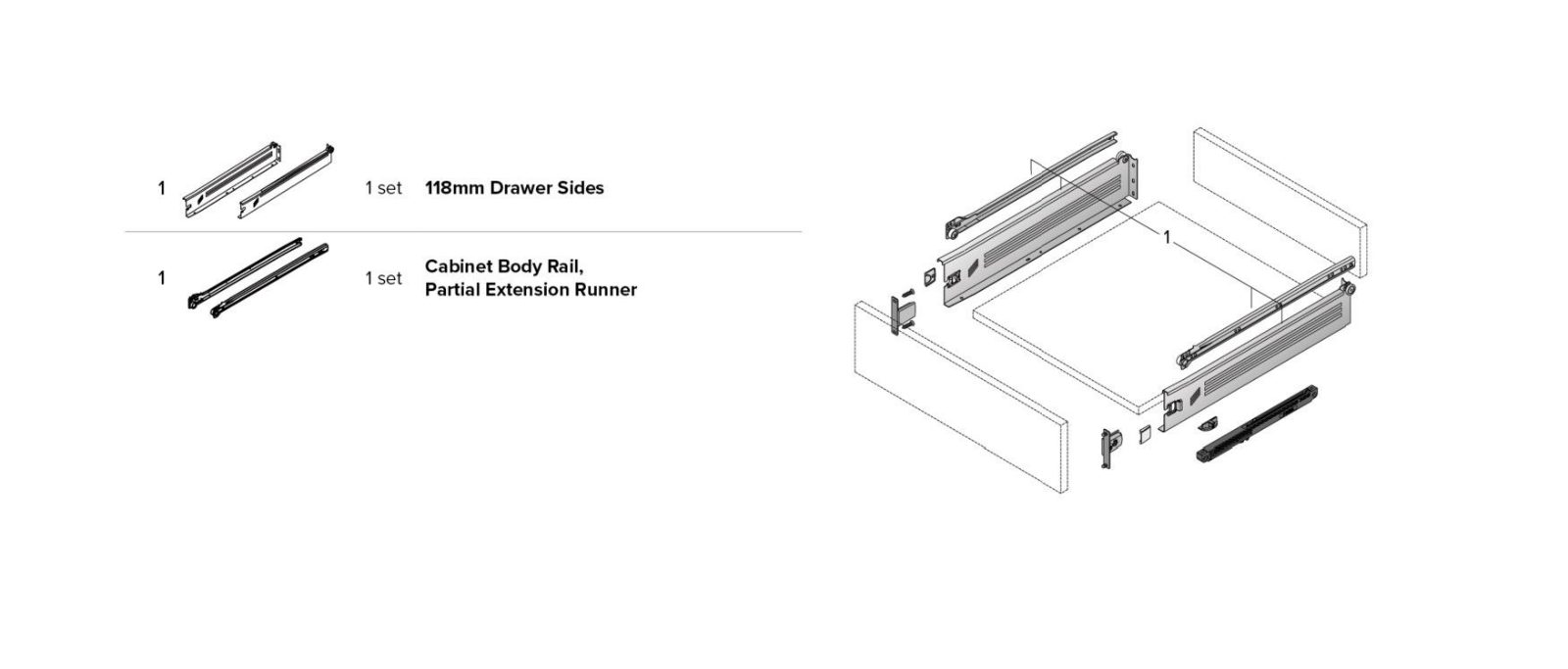 Hettich MultiTech Drawer Set - White 25kg (Front Connectors incl ...