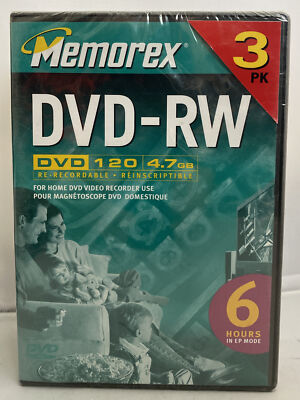 Memorex DVD+RW DVD 120 Rewritable Blank Disc 3 Pack 4.7GB New Unopened ...