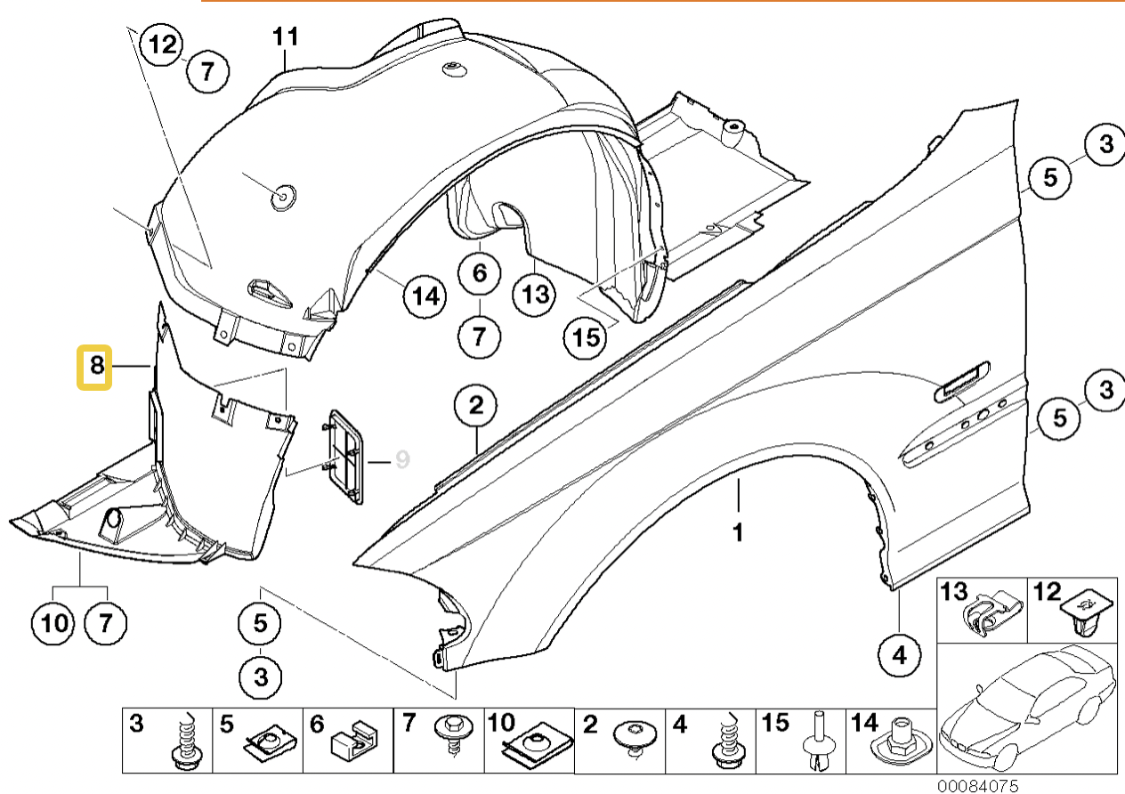 Wagon Front Right Section Fender Liner Genuine 51718193812 for BMW E46 ...