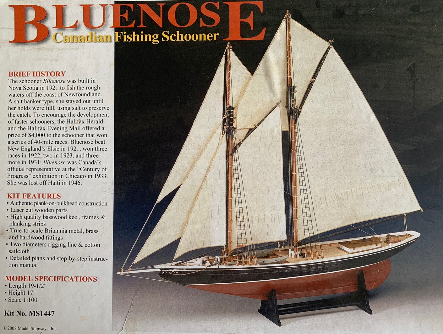 Model Shipways Kit BLUENOSE CANADIAN FISHING SCHOONER 1:100 SCALE.MIB ...