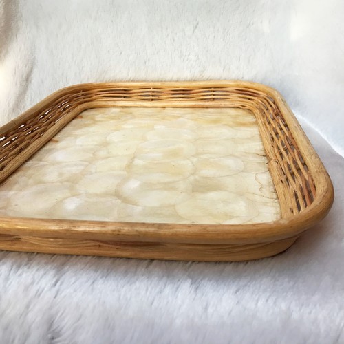 Japanese Tray Capiz Shell Mixed Bamboo Serving Cocktail Rectangle Tray ...