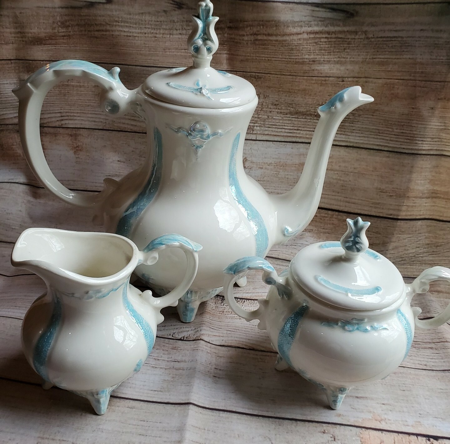 Vintage Victorian Creamer Sugar Tea Pot Set Loma Signed Margaret Peden ...