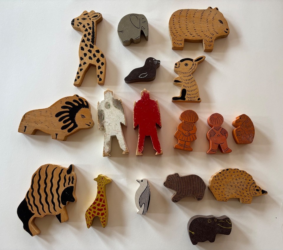 Lot of 17 Kid’s Vintage Wood Cut Out Zoo Animals / Bill Ding Clowns ...