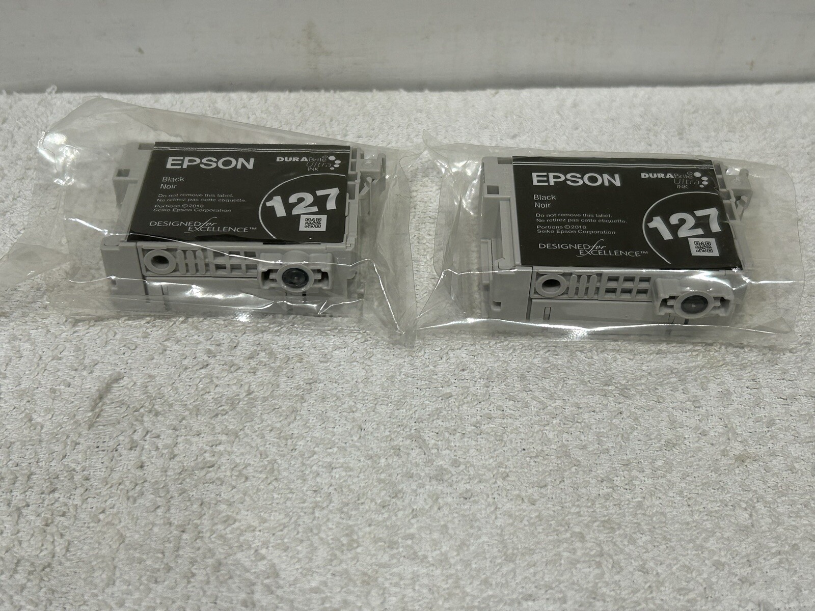 2 x Genuine Epson 127 XL Black Ink Cartridge T127120 Factory High Yield ...