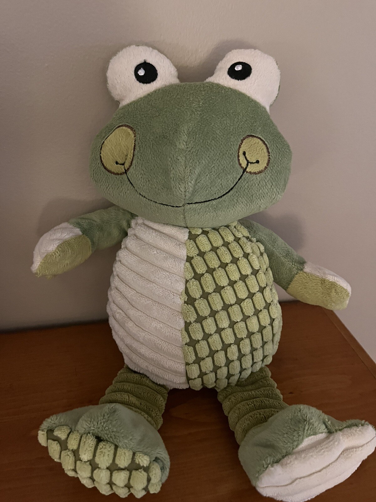 DanDee Dan Dee Froggy Frog Green Cream Ribbed Plush Stuffed Toy w Sewn ...