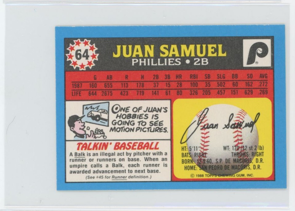 1988 Topps UK Minis TIffany Juan Samuel Philadelphia Phillies #398 | eBay
