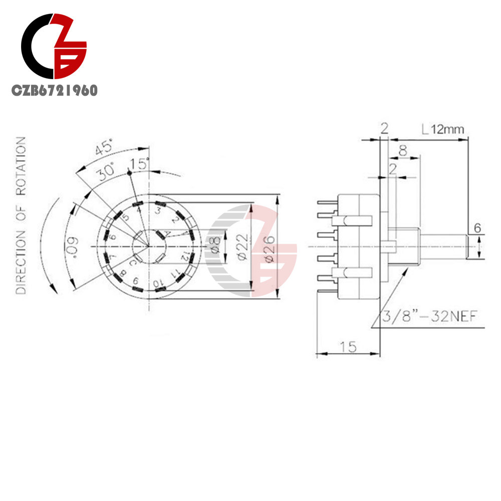 3P4T 3 Pole 4 Position Single Wafer Band Selector AC 125V Rotary Switch ...