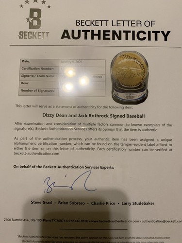 St Louis Cardinals 1934 Dizzy Dean Signed Baseball + Jack RothRock ...