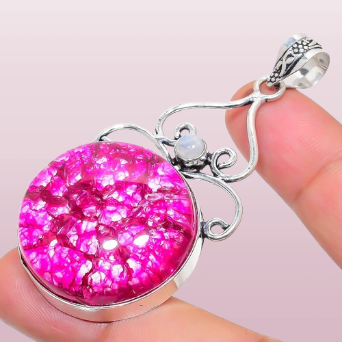 Natural Crack Crystal Gemstone 925 Sterling Silver Pendant 2.64" h790 ...