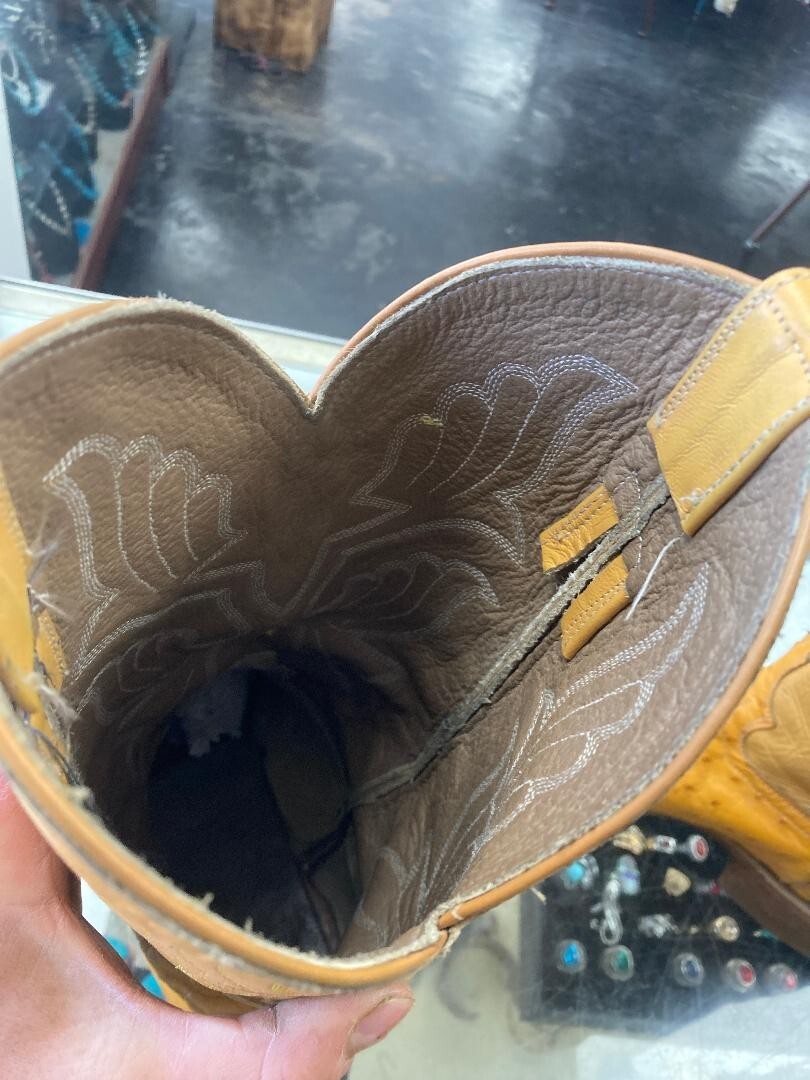 Women's GML Full Quill Ostrich Gold Tan Western Cowboy Pointy Toe Boots ...