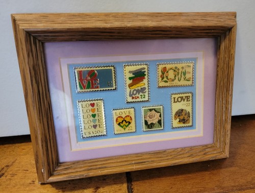 VTG US Post Office LOVE Stamp Lapel Pin Framed Set 6 USA Valentines ...