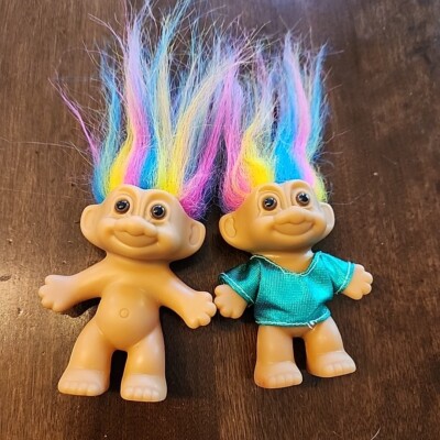 Good Luck Troll Doll Russ Rainbow Hair 3” Body 90s Toy Vtg Set Lot Pair ...