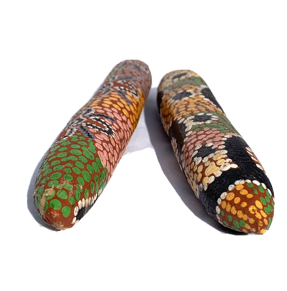 Rare Set Of 2 Vintage Old Australian Aboriginal Indigenous Dot Art Clap ...