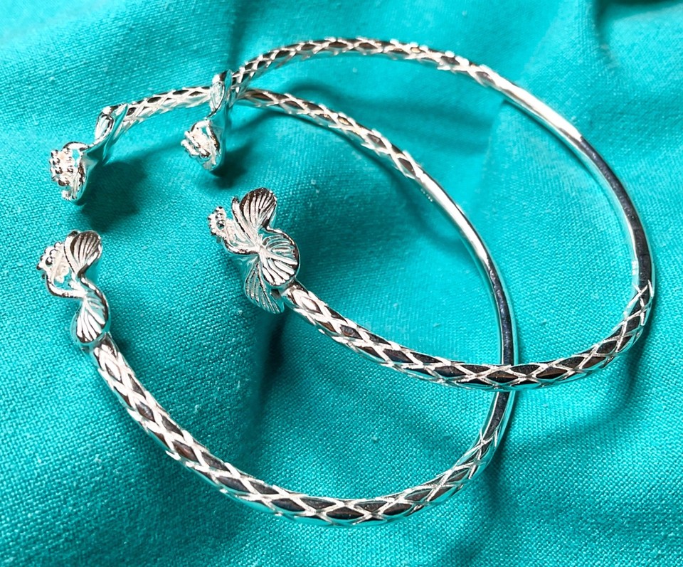 NWOT Pair Hibiscus West Indian Caribbean Bangles 29g Sterling Silver | eBay