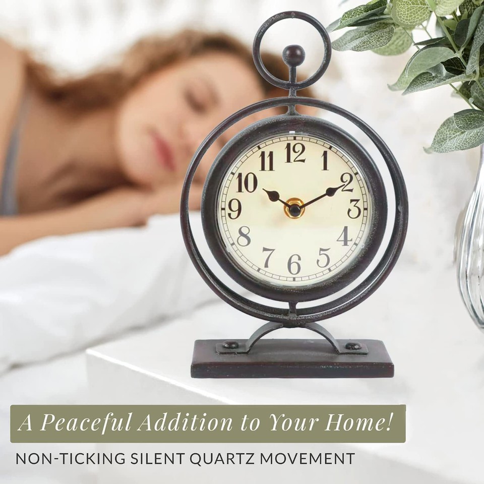 Small Vintage Metal Desk Clock, Decorative Table Clock for Living Room ...