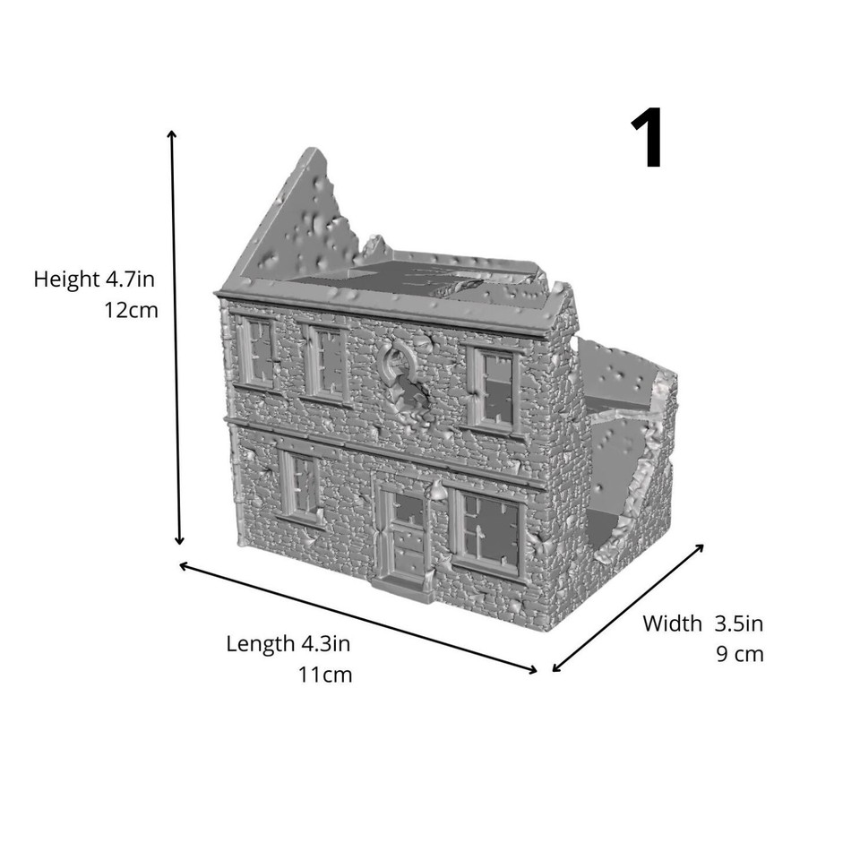 Pack 10 Destroyed House ww2 1:72 scale wargame terrain DIY Model kits ...