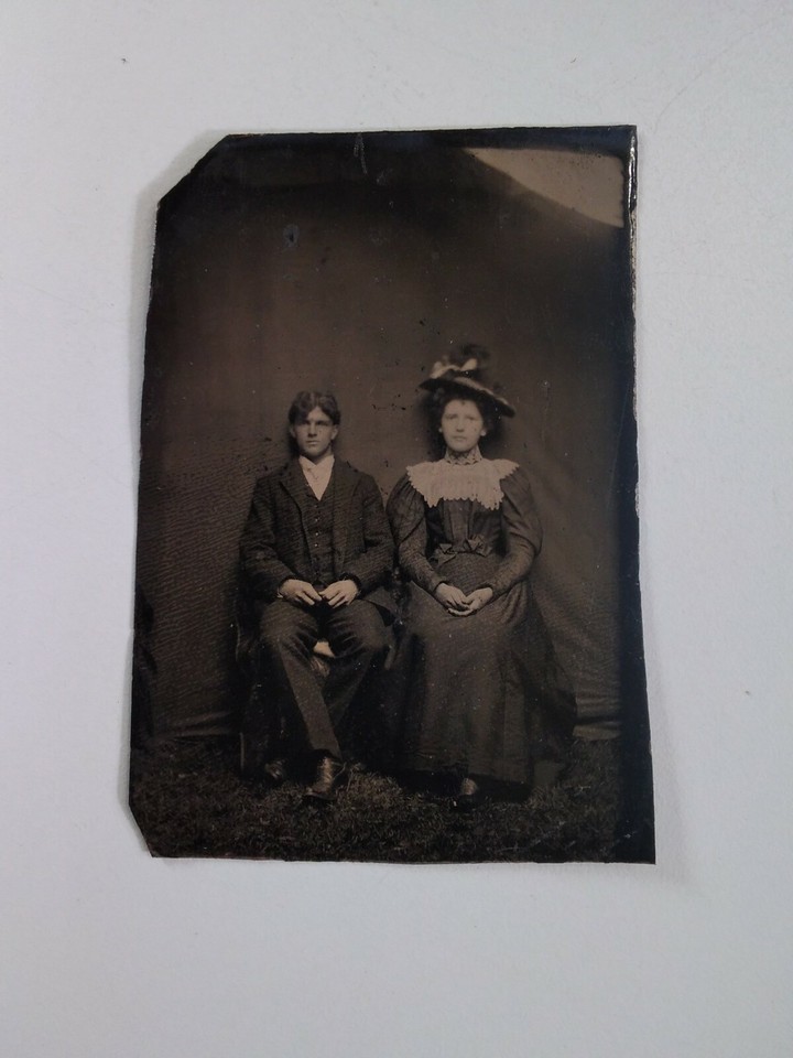 Newlywed Couple Antique Photo Tin Type Vtg 1800s Fashion Boots Handsome ...