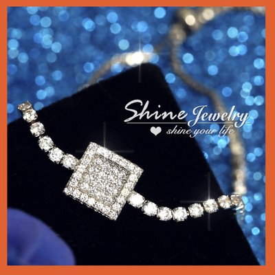 18K WHITE GOLD GF simulated Diamond Square Disc Tennis BOLO Bracelet ...
