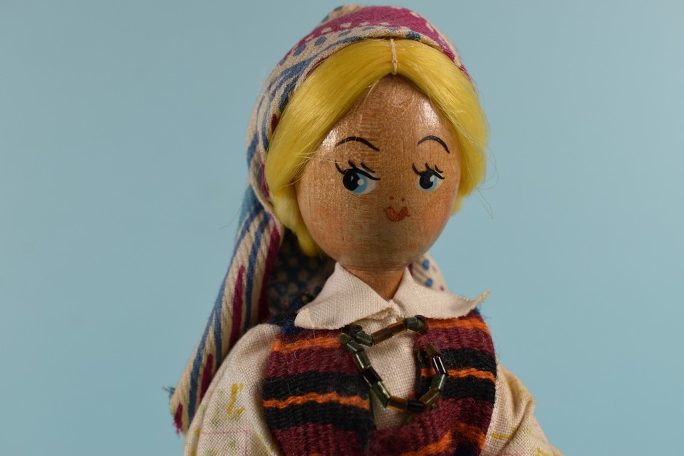 Vintage Polish Wooden Wood Peg Doll 7.5 Made in Poland Girl in ...
