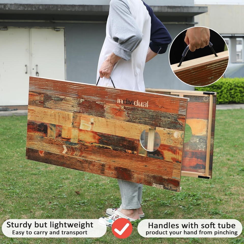 Solid Wood Cornhole Set, Portable Cornhole Boards with Bean Bags ...