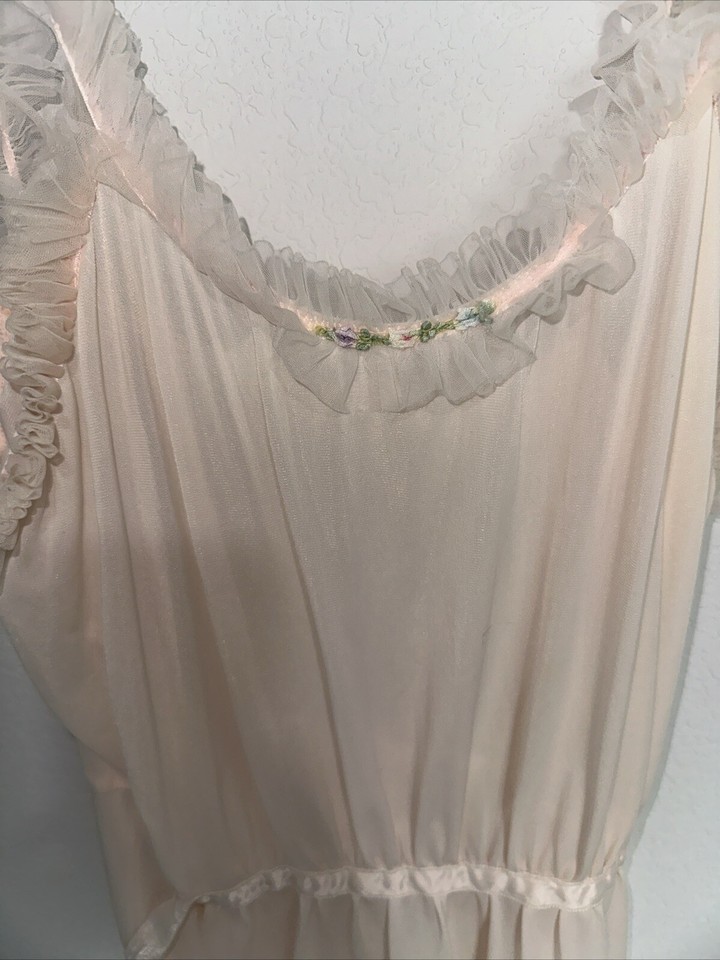 Vtg Nan Flower 50s 60s Pastel Peach Romantic Lingerie Long Slip Dress ...