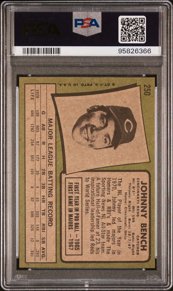 JOHNNY BENCH 1971 TOPPS PSA 7 ! *FRESHLY GRADED ! *DEAD CENTERED BEAUTY ...