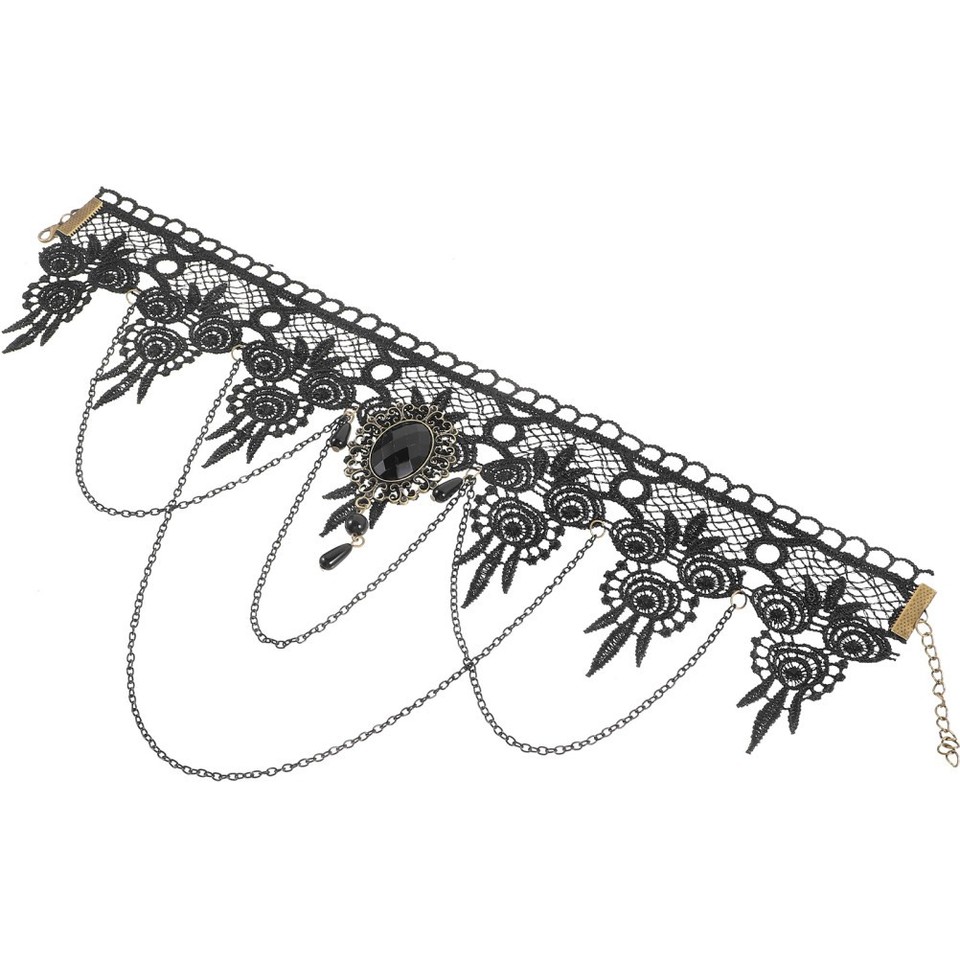 Vintage Black Lace Gothic Statement Necklace Victorian Lolita Choker ...