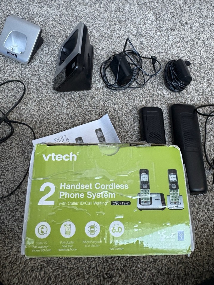 VTech CS6719-2 Cordless Phone 2 Handset Caller ID Backlit Display ...