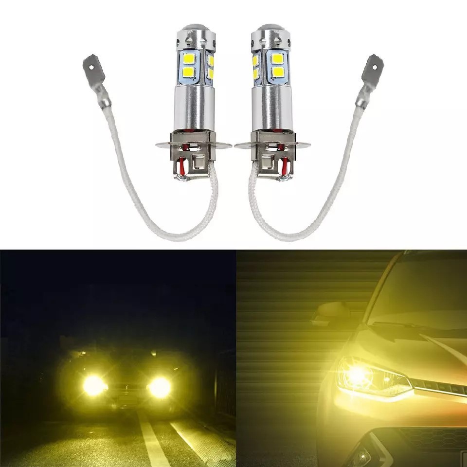 H3 LED Headlight Fog Light Bulbs Kit 8000LM 3000K Yellow/8000K Blue ...