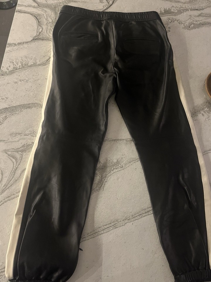 Isabel Marant Coy Lambskin Leather Joggers Pants White Stripe Size 38 ...