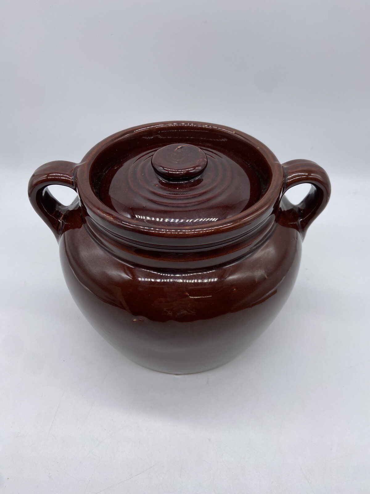 Vintage Brown Glazed Stoneware Bean Pot Lidded RARE USA | eBay
