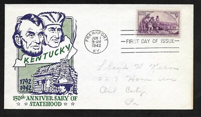 #904 3c Kentucky Statehood -Lincoln /Daniel Boone - Cachet Craft ...