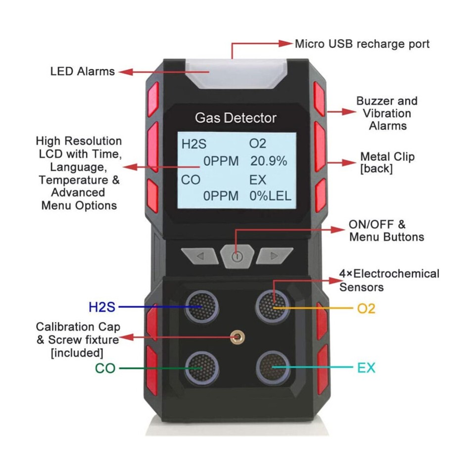 4 Gas Monitor Multi Gas Detector Sound Light Shock 4 Gas Meter Tester ...