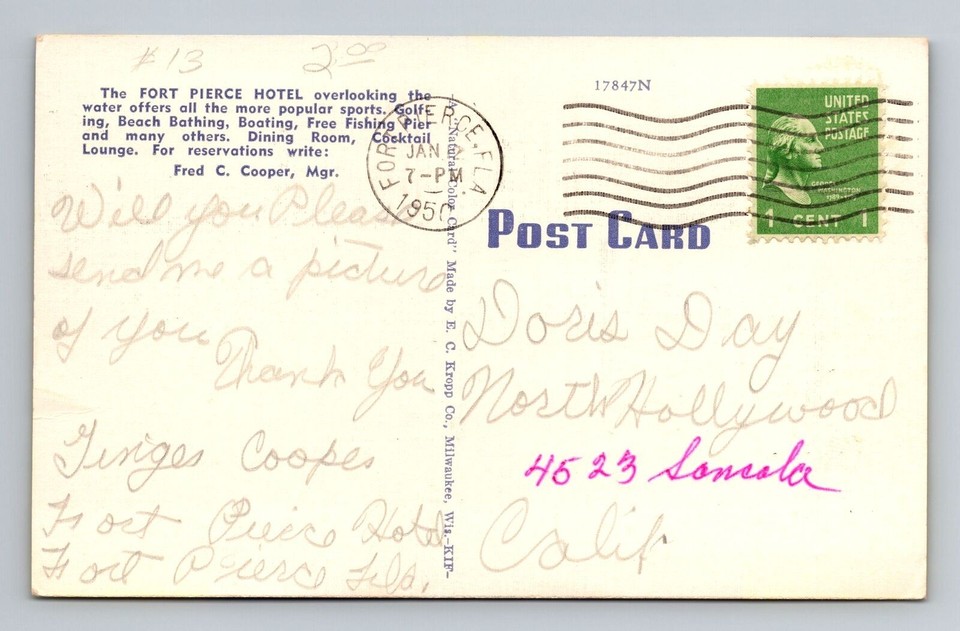 Fort Pierce FL-Florida, Fort Pierce Hotel, Advertising Vintage c1950 ...